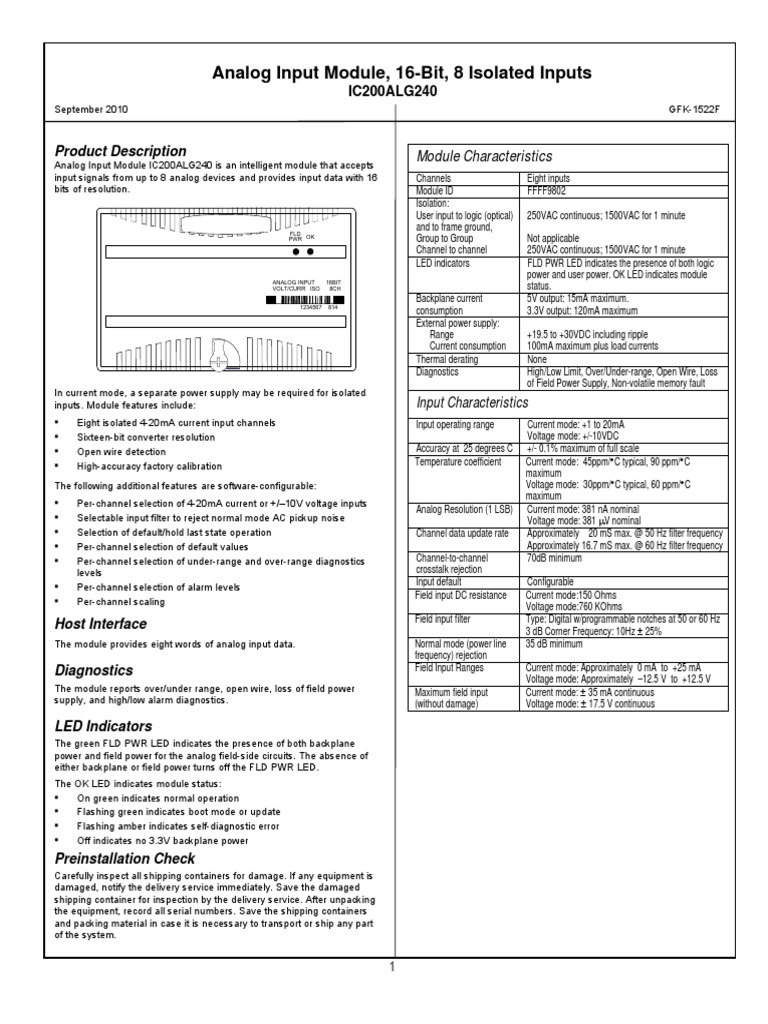 Analog Input Module, 16-Bit, 8 Isolated Inputs: Product Description ...