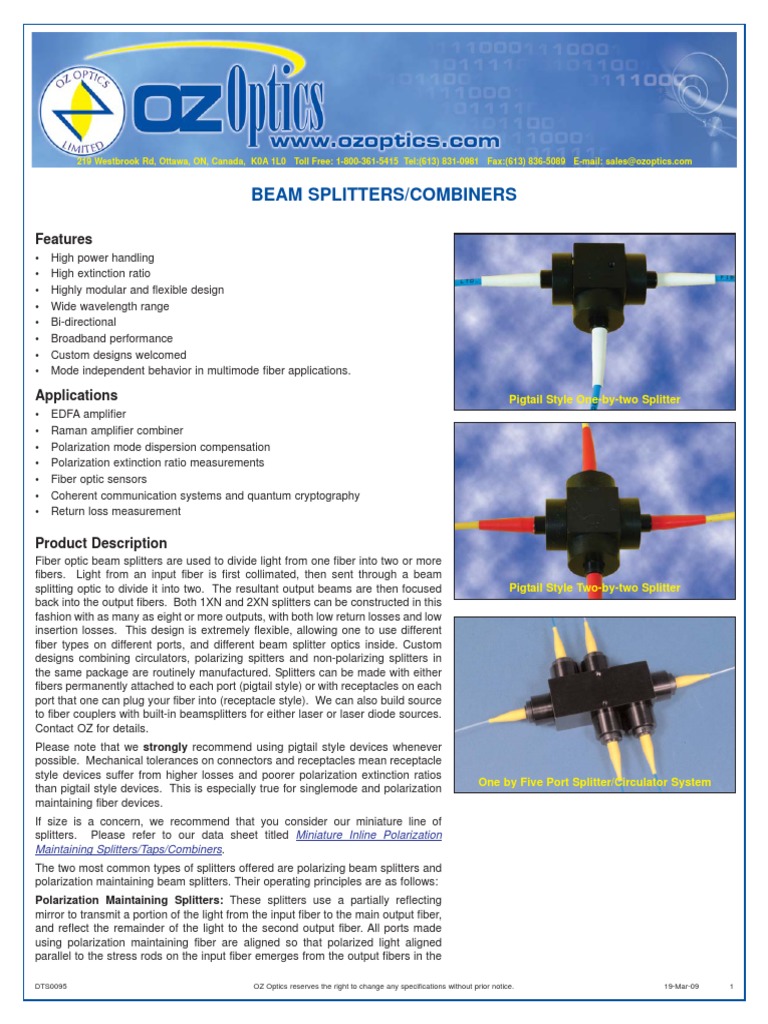 Beam Splitters Combiners | PDF | Optical Fiber | Polarization (Waves)