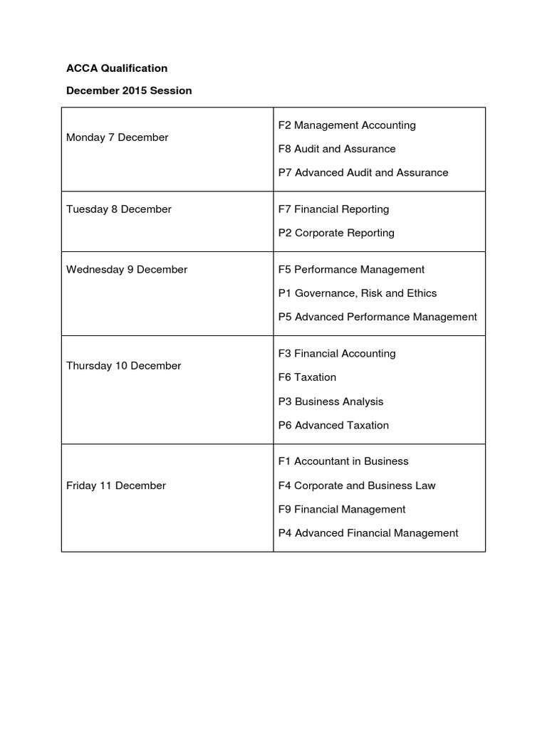 D15 ACCA Timetable | PDF | Career & Growth | Business