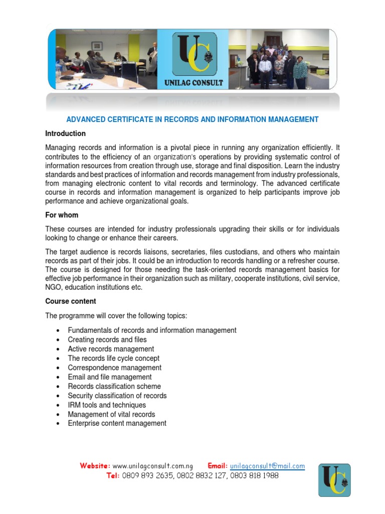 Certificate in Records and Information Management | PDF | Records ...