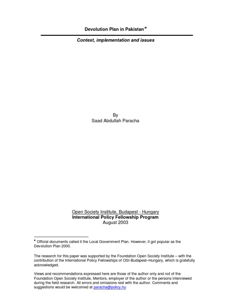 Devolution Plan | Download Free PDF | Local Government | Decentralization