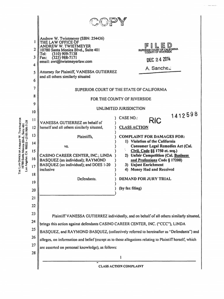 Filing On Suit Against Raymond Basquez Sr. and Wife Linda Basquez | PDF ...