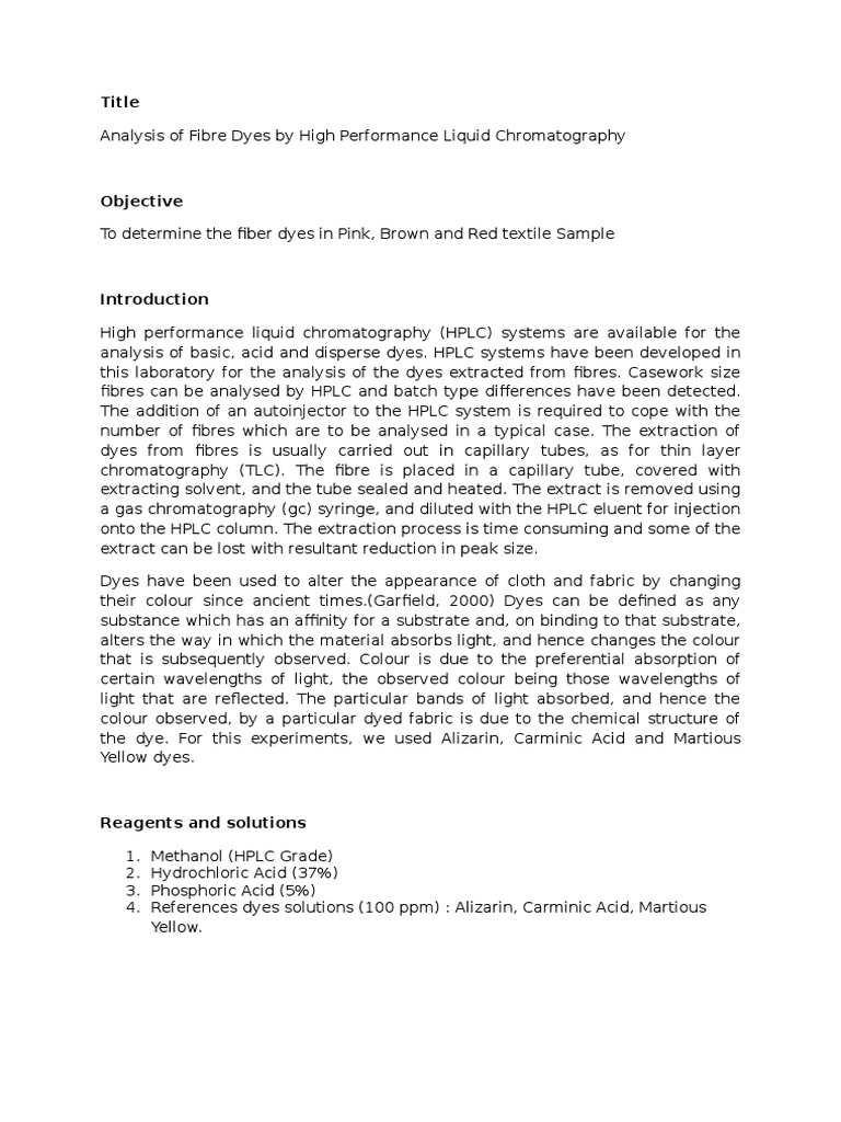 HPLC Analysis of Textile Fiber Dyes | PDF | High Performance Liquid ...