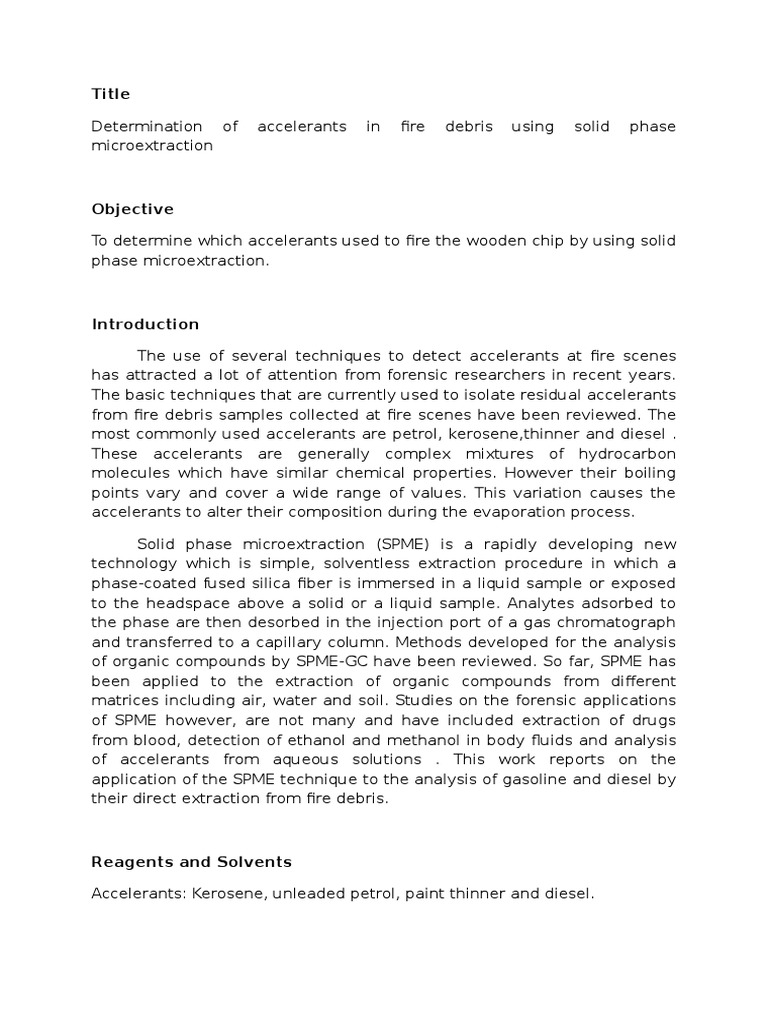 Lab Report - Determination of Accelerants in Fire Debris Using Solid ...