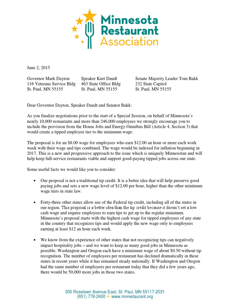 MRA Letter To Governor Dayton, Speaker Daudt, Senator Bakk - Special ...