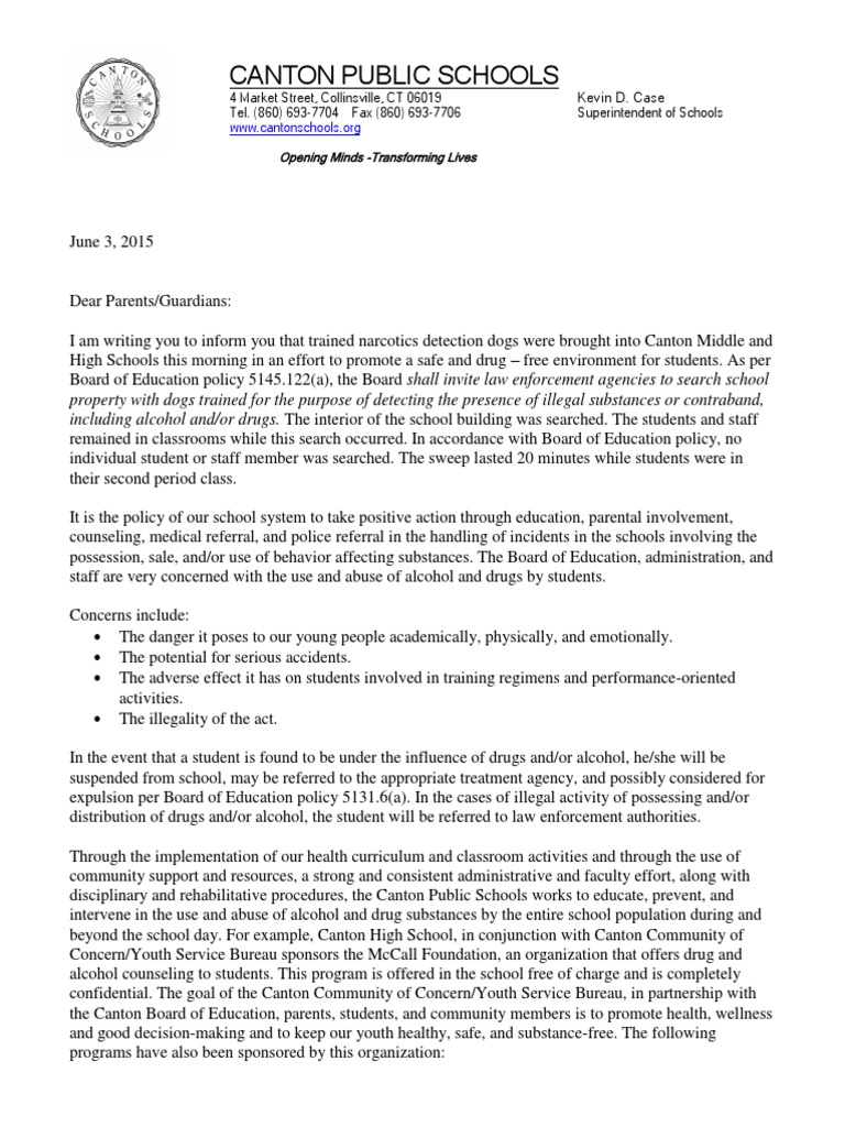 Parent Letter | PDF | Substance Abuse | Schools