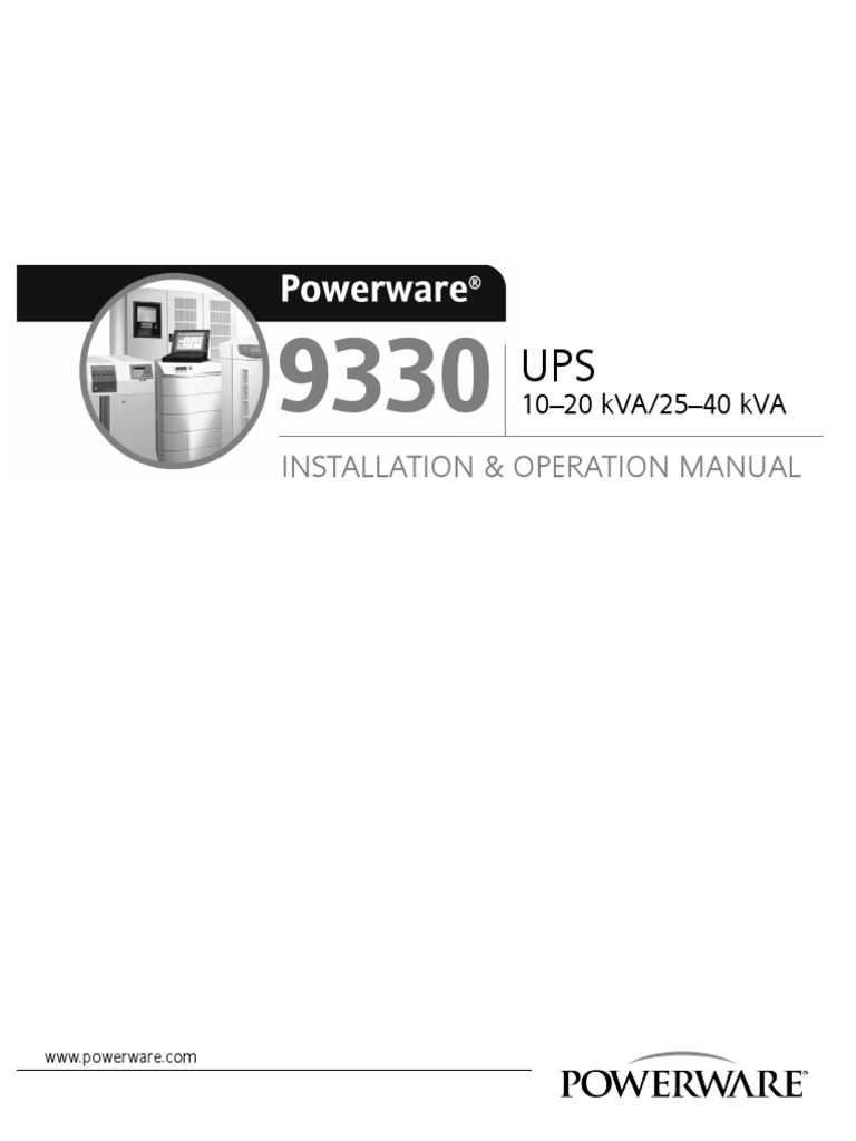 Powerware 9330 UPS Installation & Operation Manual 10-40 KVA ...