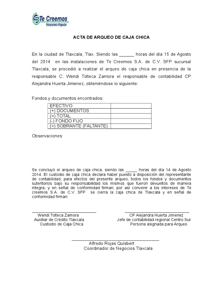 Acta para Caja Chica | PDF