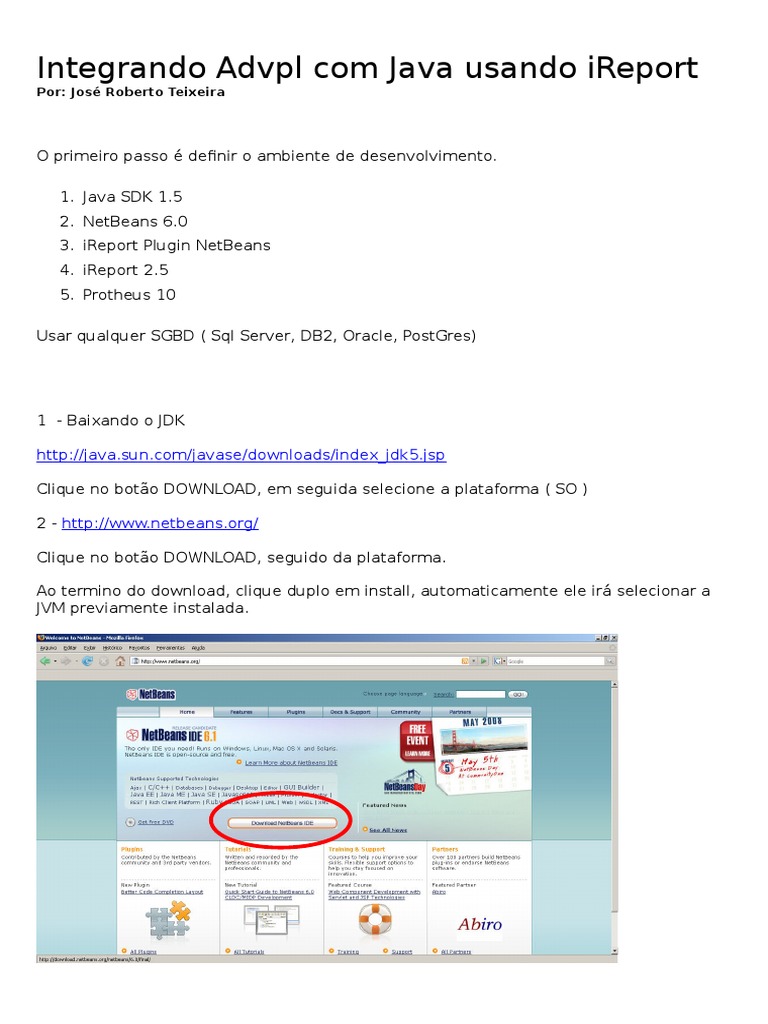 Integrando Advpl Com Java Usando IReport - 001 | PDF | NetBeans | Aplicativos e Software