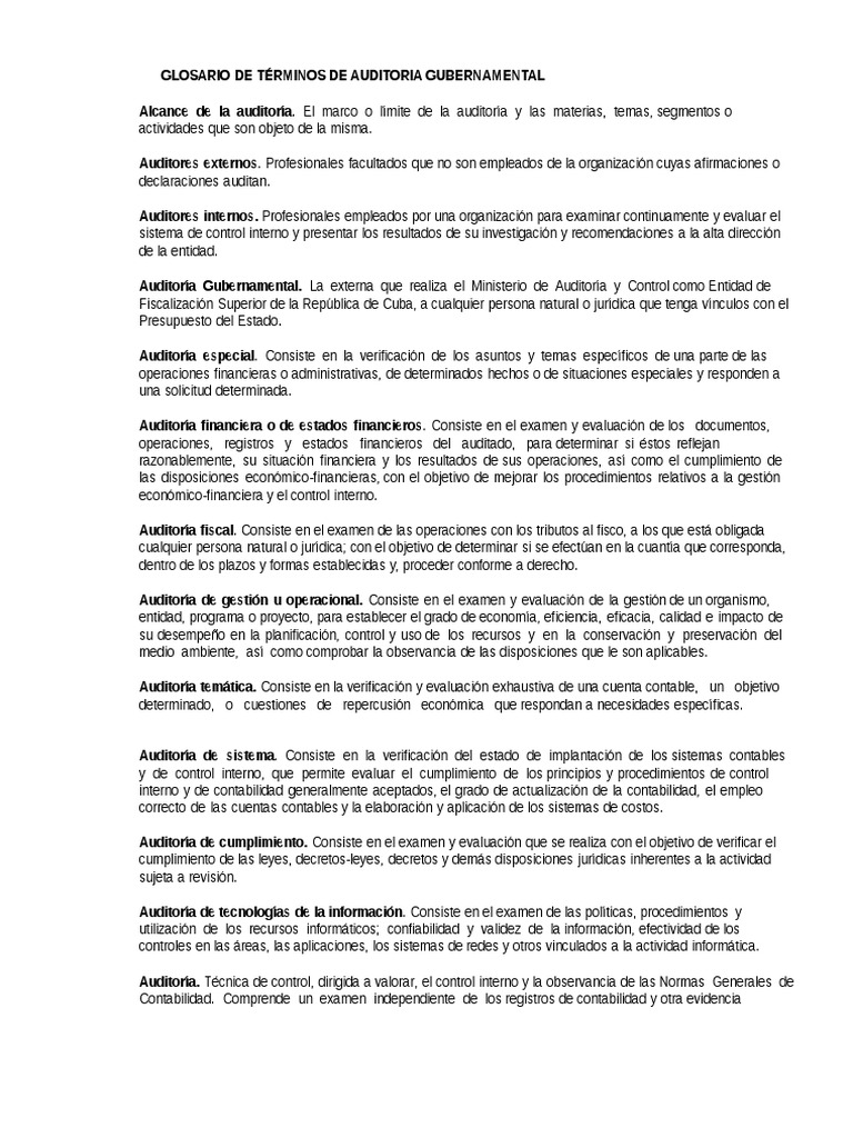 Glosario de Terminos de Auditoria | PDF | Auditoría financiera | Contralor