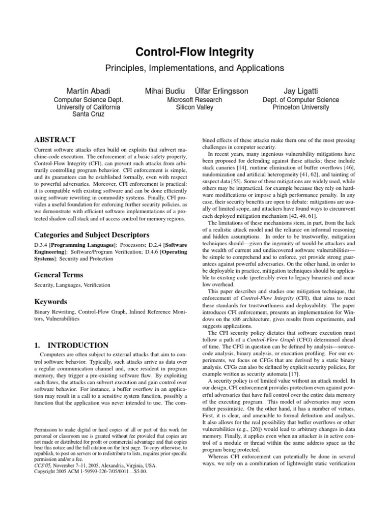Control-Flow Integrity: Principles, Implementations, and Applications | PDF | Instruction Set ...