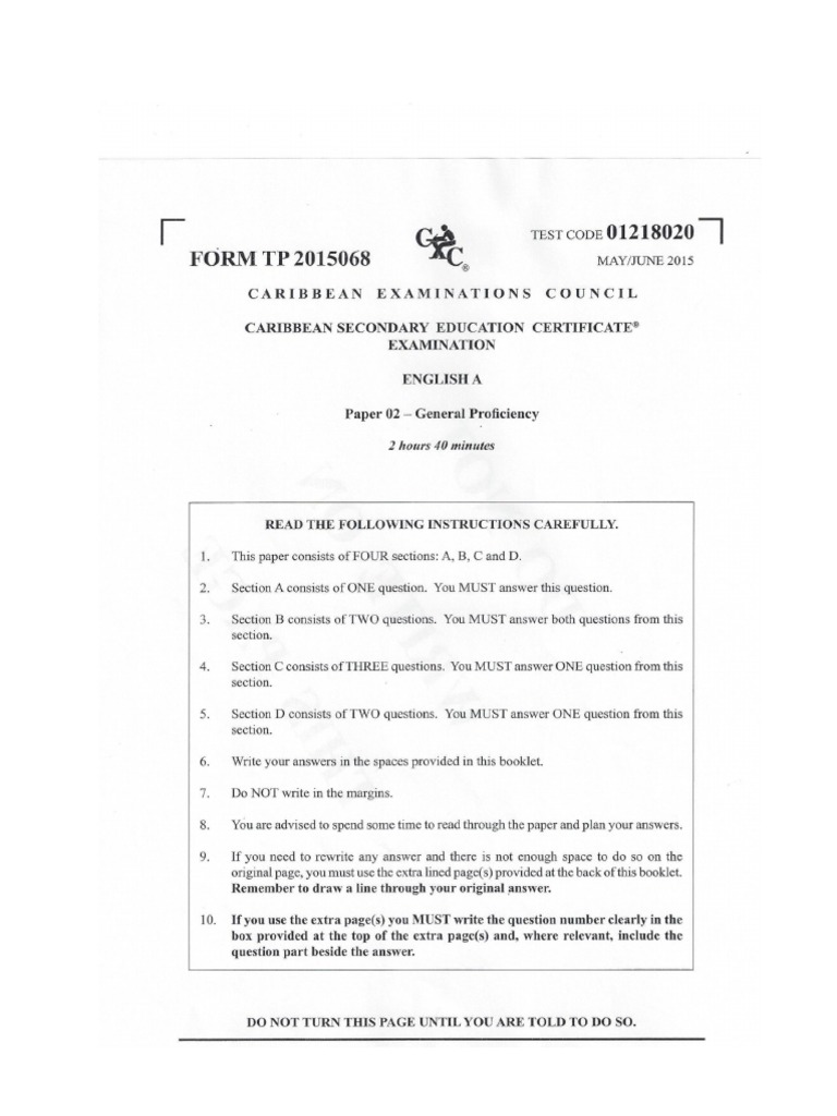 English A Csec p2 - June 2015 | PDF