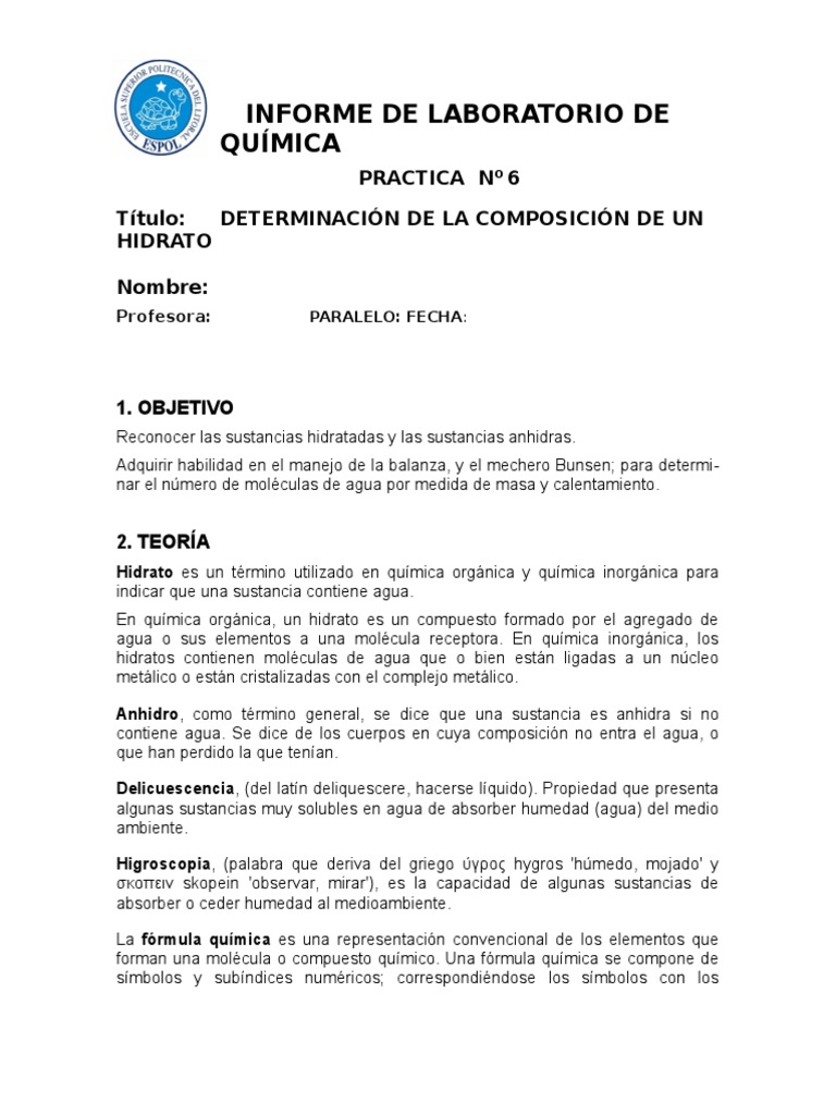 Informe 6 De Laboratorio De QuÍmica Docx Moléculas Compuestos Químicos
