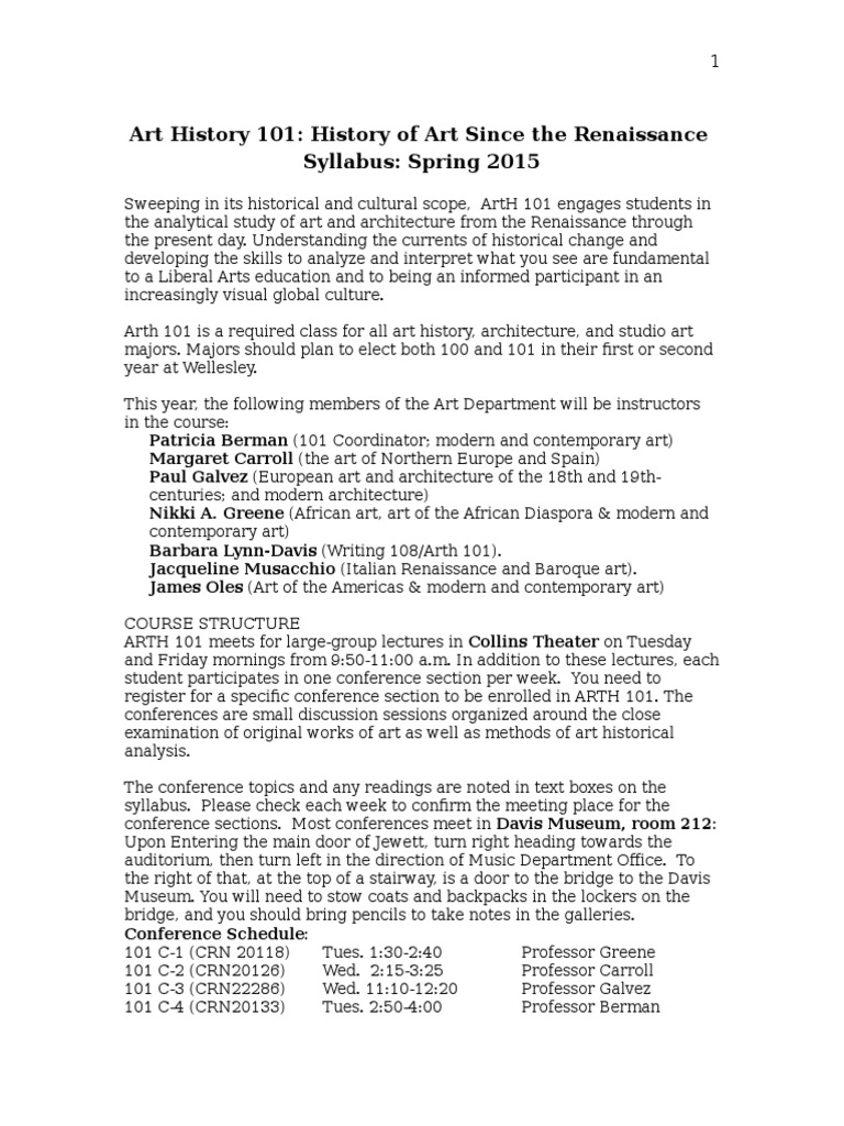 Art History 101: History of Art Since The Renaissance Syllabus: Spring ...