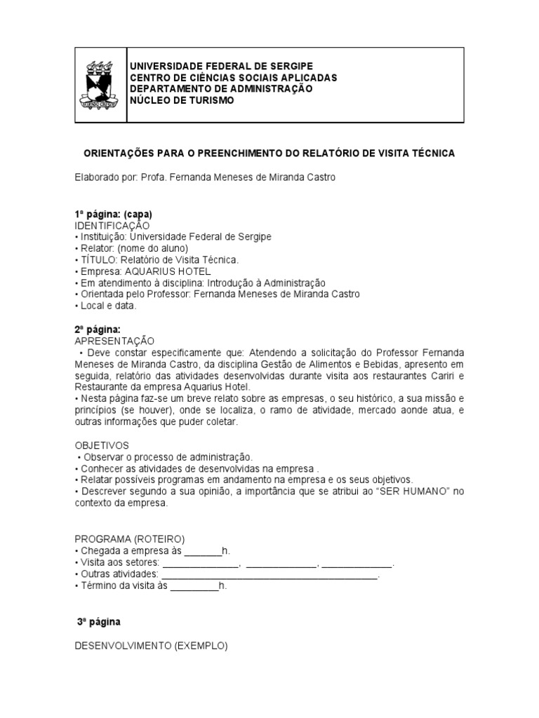 MODELO DE RELATÓRIO DE VISITA TÉCNICA.doc.pdf | Gestão de Recursos ...
