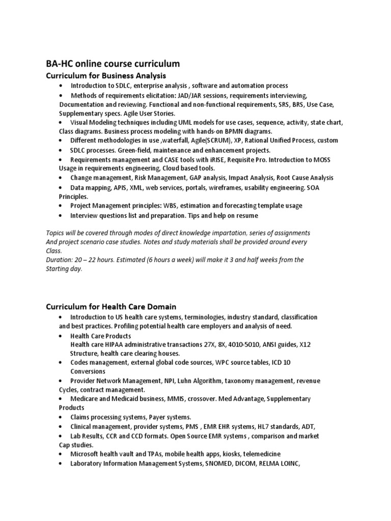 Business Analysis Online Course Curriculum | PDF | Computers