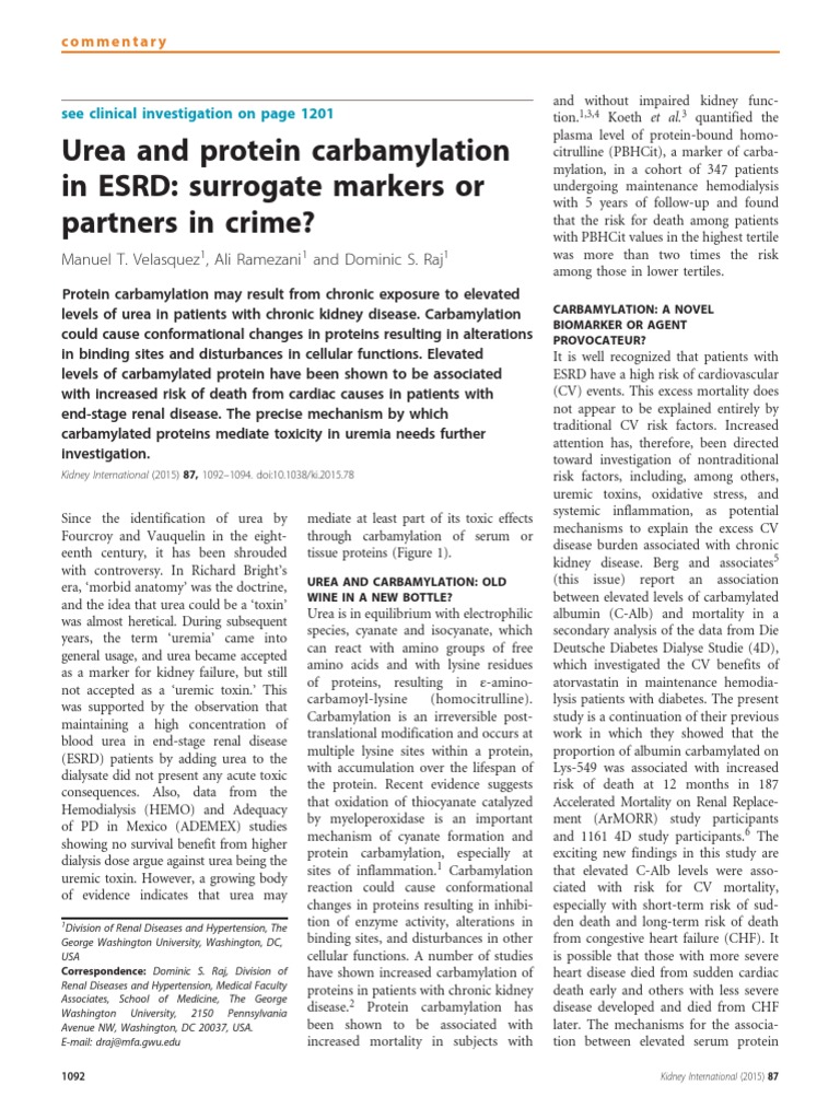 Urea and Protein Carbamylation in ESRD: Surrogate Markers or Partners ...