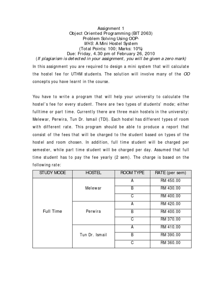 Assignment 1 Object Oriented Programming Bit 2063 Pdf Class Computer Programming