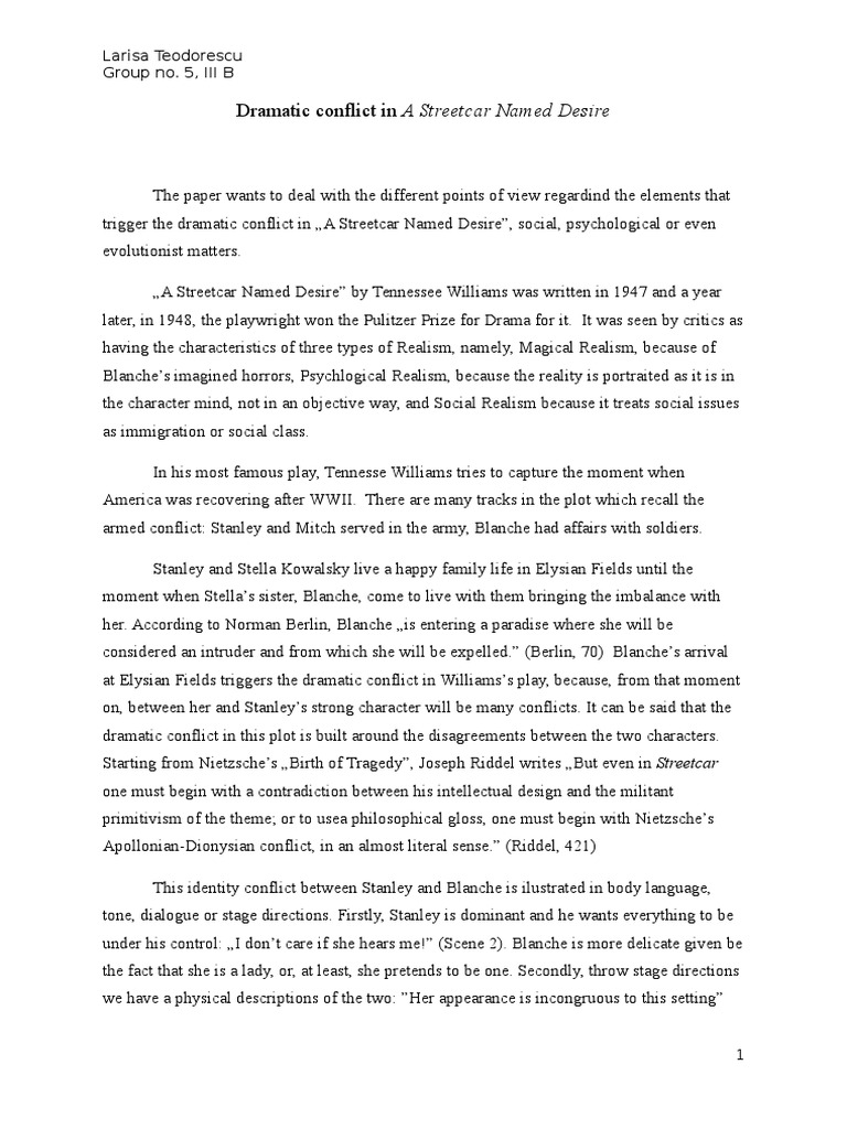Dramatic Conflict in A Streetcar Named Desire | PDF