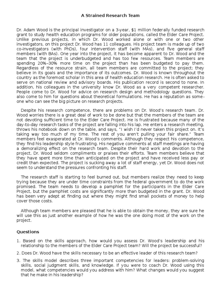 A Strained Research Team | PDF | Elderly Care | Leadership