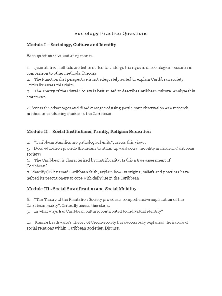Sociology Practice Questions: Module I - Sociology, Culture and ...