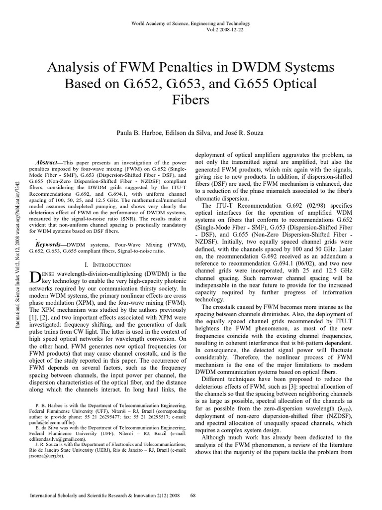 G652 G653 and G655 Optical Fibers | PDF | Wavelength Division Multiplexing | Optical Fiber