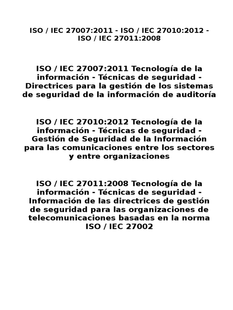 Iso 27007 17010 27011 2011 | PDF | Organización internacional para la ...