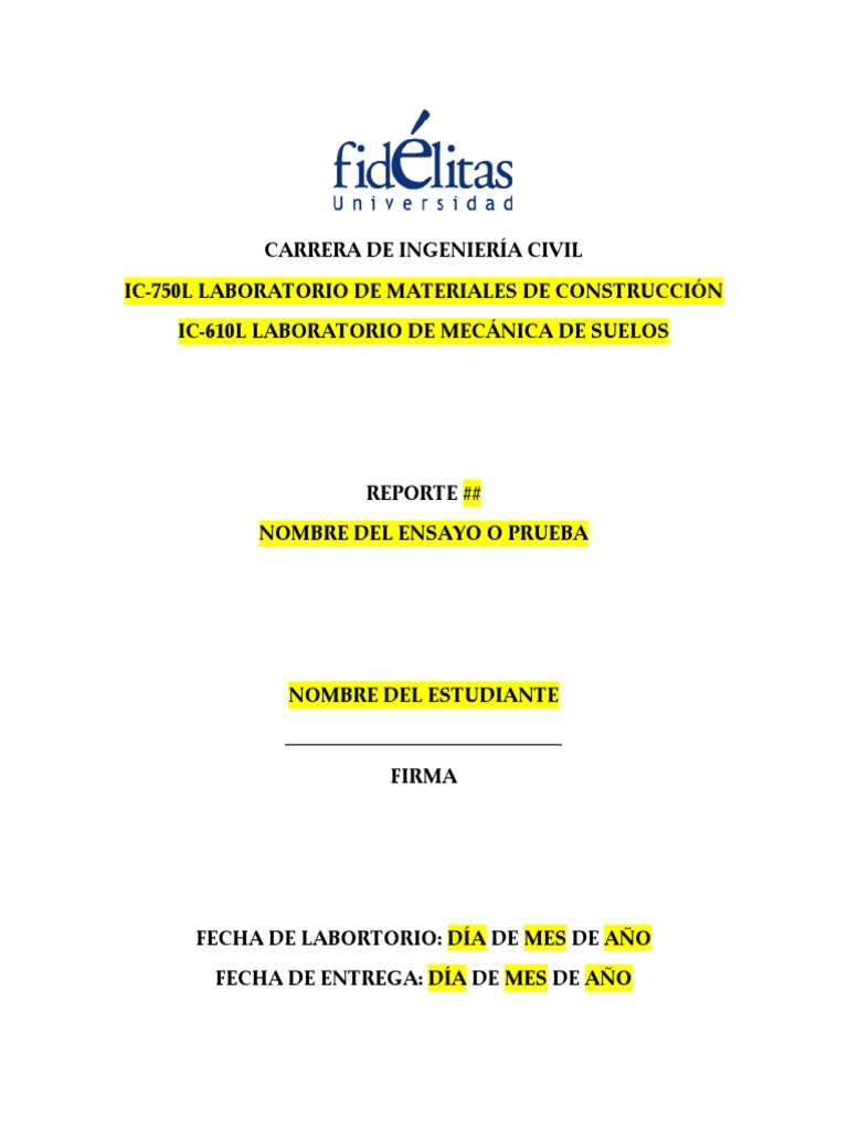 Formato Informes de Laboratorio Universidad Fidelitas | PDF | Laboratorios | Cálculo