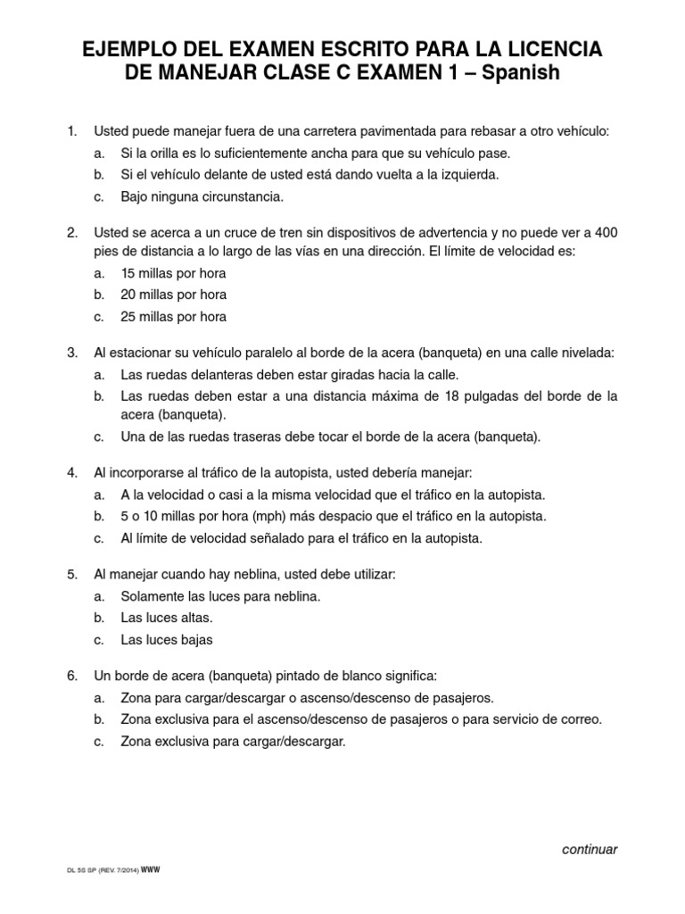 Ejemplo de examen Clase C - Español | PDF | Intersección (carretera ...