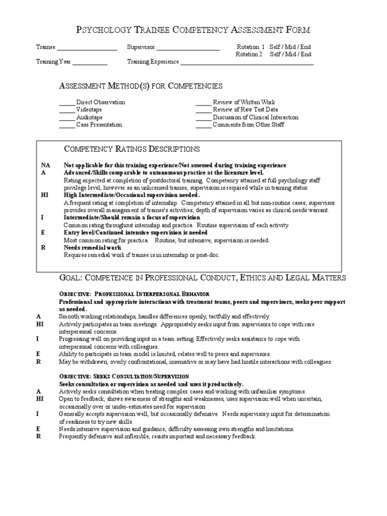 Competency Assessment Form | Test (Assessment) | Educational Assessment