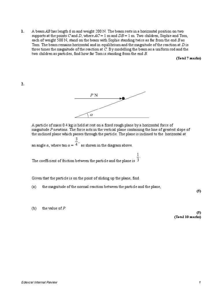 M1 Statics - Equilibrium Problems | PDF | Tension (Physics) | Force