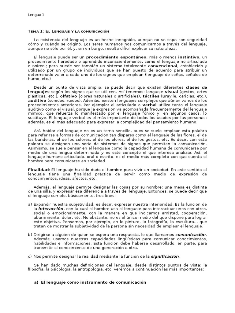 Tema 1 El Lenguaje y La Comunicación | PDF | Comunicación | Los símbolos