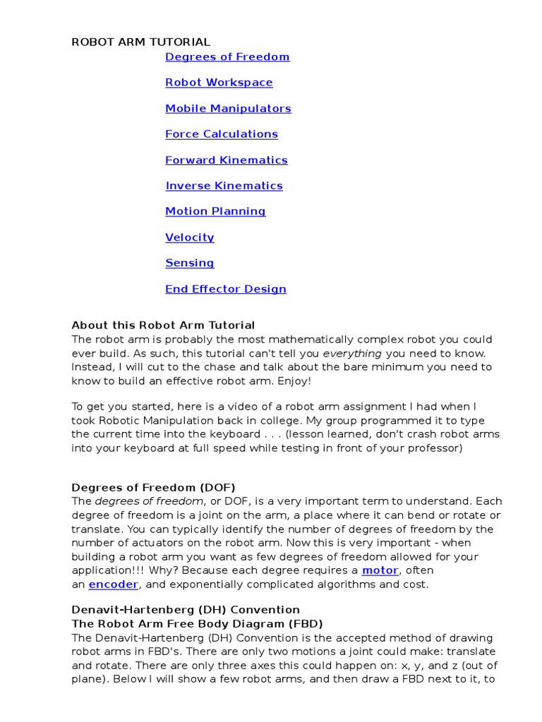Robot Arm Tutorial: An Overview of Key Concepts for Designing and Programming Robotic ...