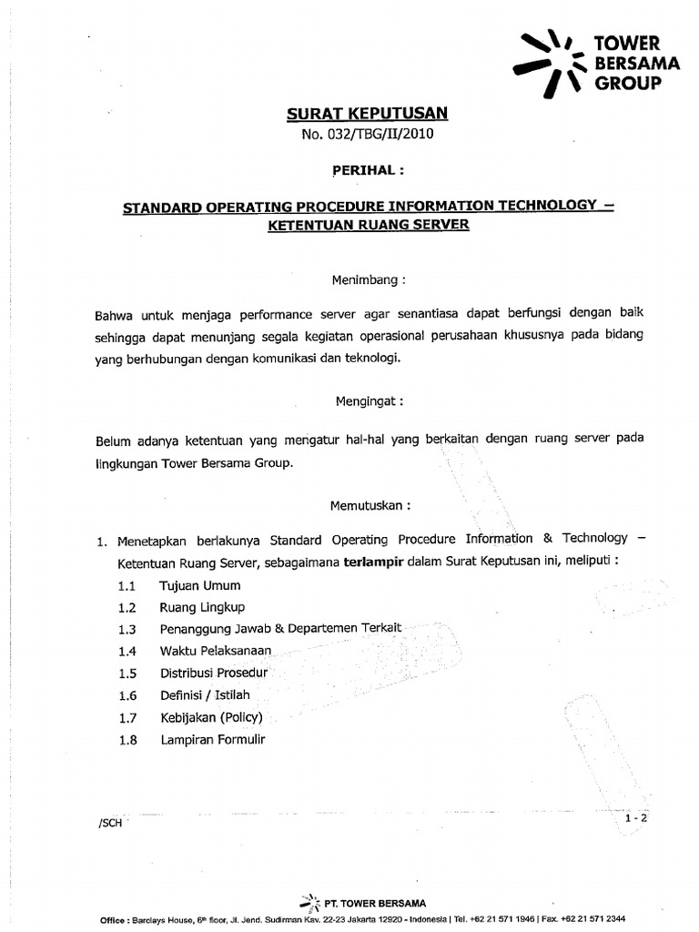 SK No. 032 (SOP IT - Ketentuan Ruang Server) | PDF