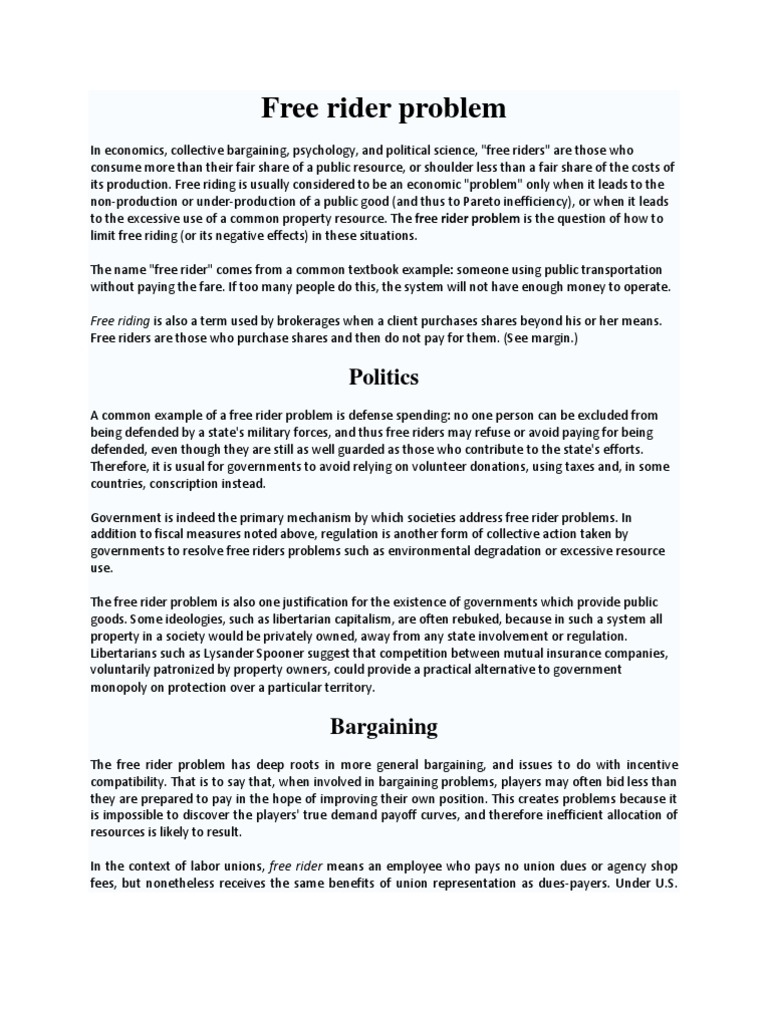 Free Rider Problem | PDF | Economies | Public Sphere