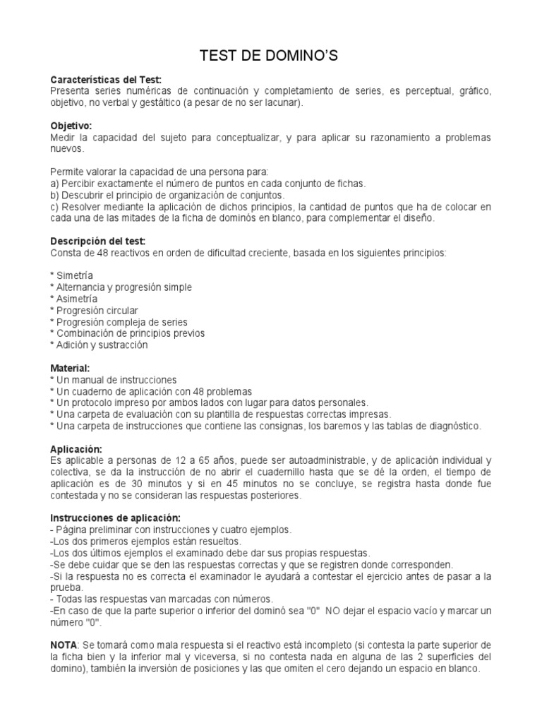 Análisis del Test de Dominós: Características, Objetivos, Materiales ...