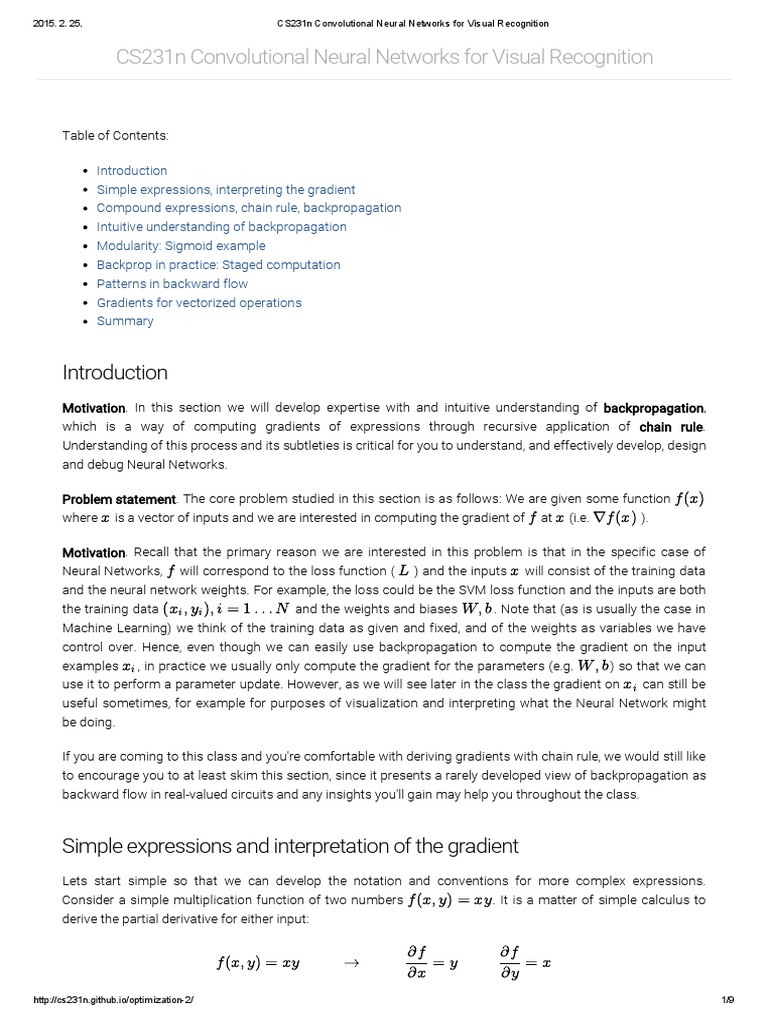 CS231n Convolutional Neural Networks For Visual Recognition | PDF | Derivative | Artificial ...