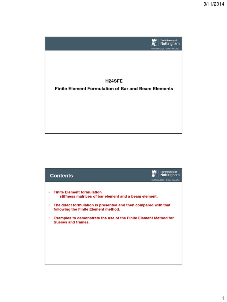 Finite Element Formulation Of Bar And Beam Elements Ppt Pdf Pdf Stiffness Matrix