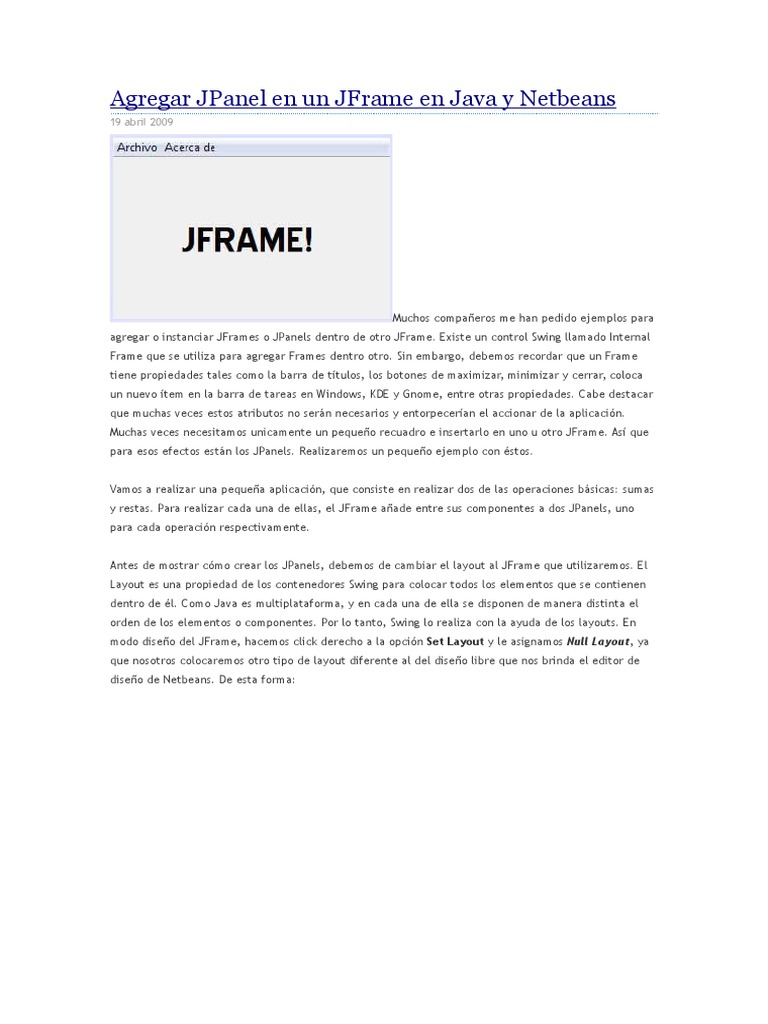 Agregar JPanel en Un JFrame en Java y Netbeans | PDF | Java (lenguaje de programación) | Software