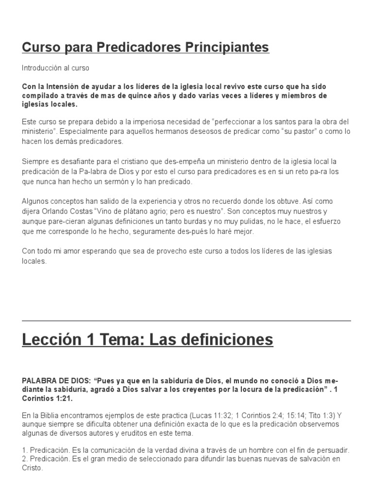 Curso para Predicadores Principiantes | PDF | Cristo (título) | Biblia