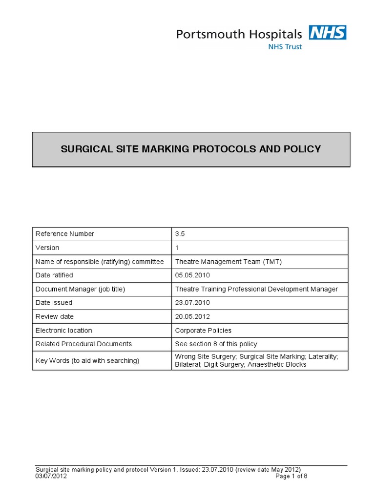 Surgical Site Marking Protocols and Policy | PDF | Patient Safety | Surgery