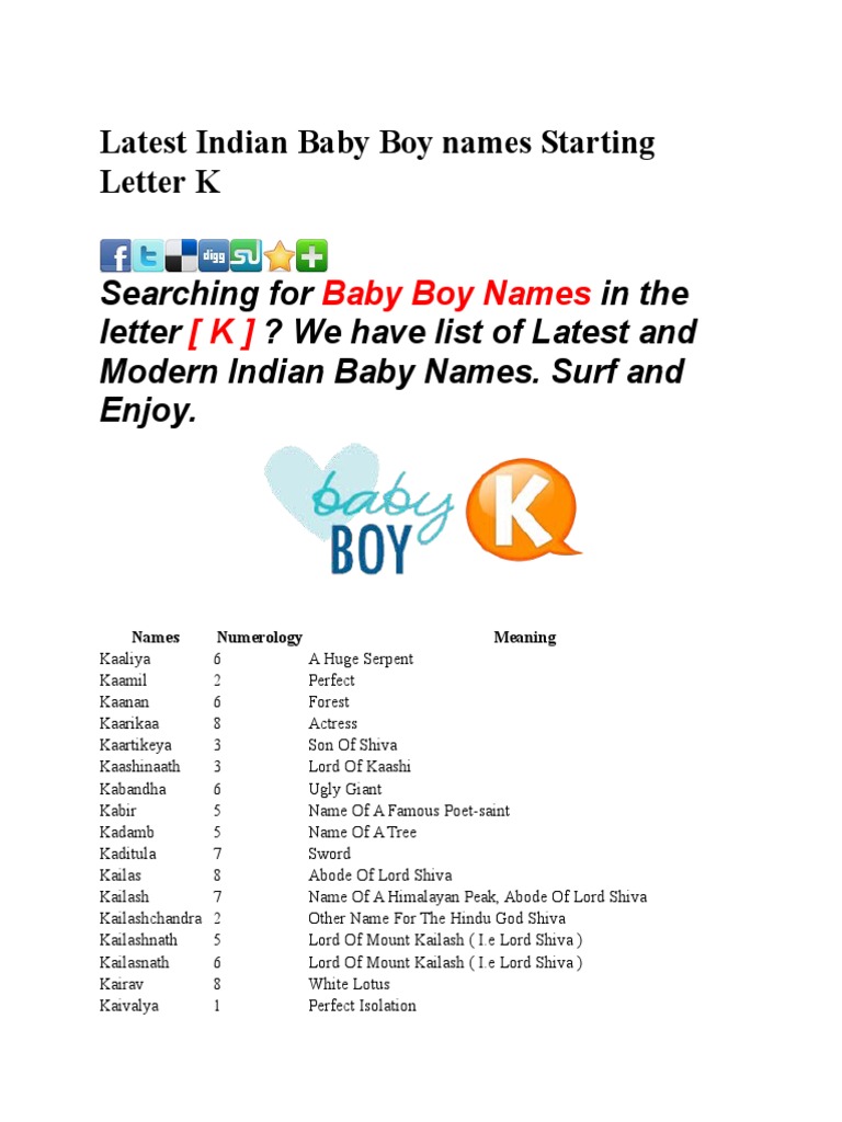 Latest Indian Baby Boy Names Starting Letter K | PDF