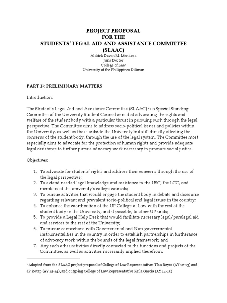 SLAAC Project Proposal for Legal Aid | PDF | Legal Aid | Law School