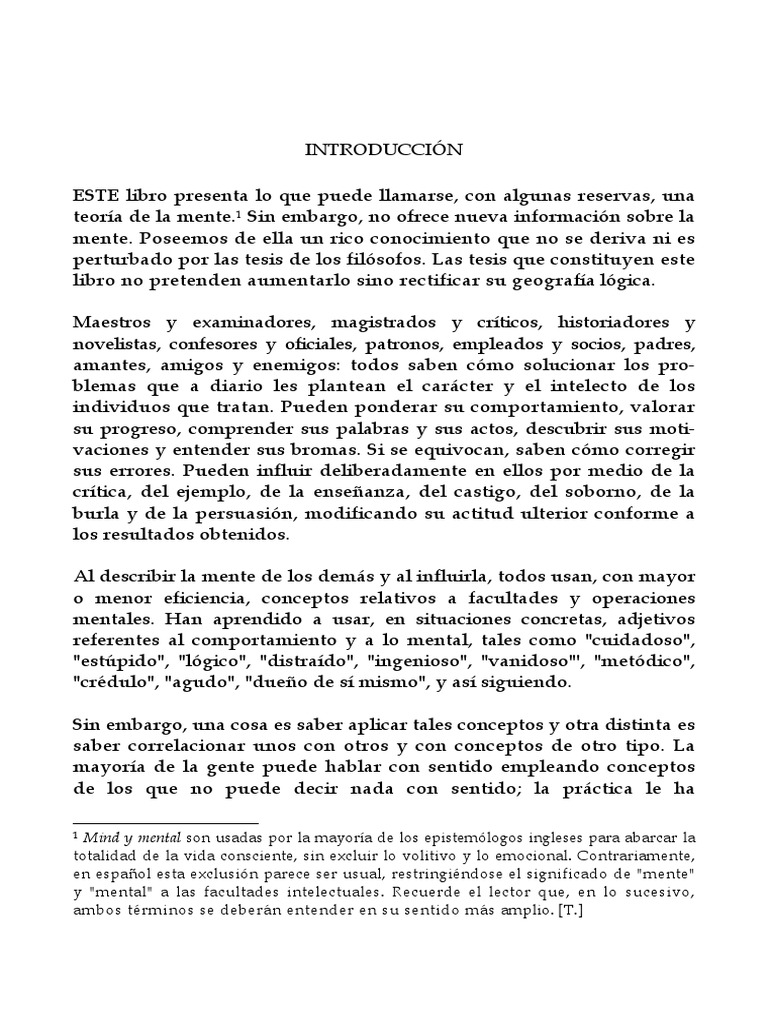 Ryle - El Concepto de Lo Mental | PDF | Mente | Teoría