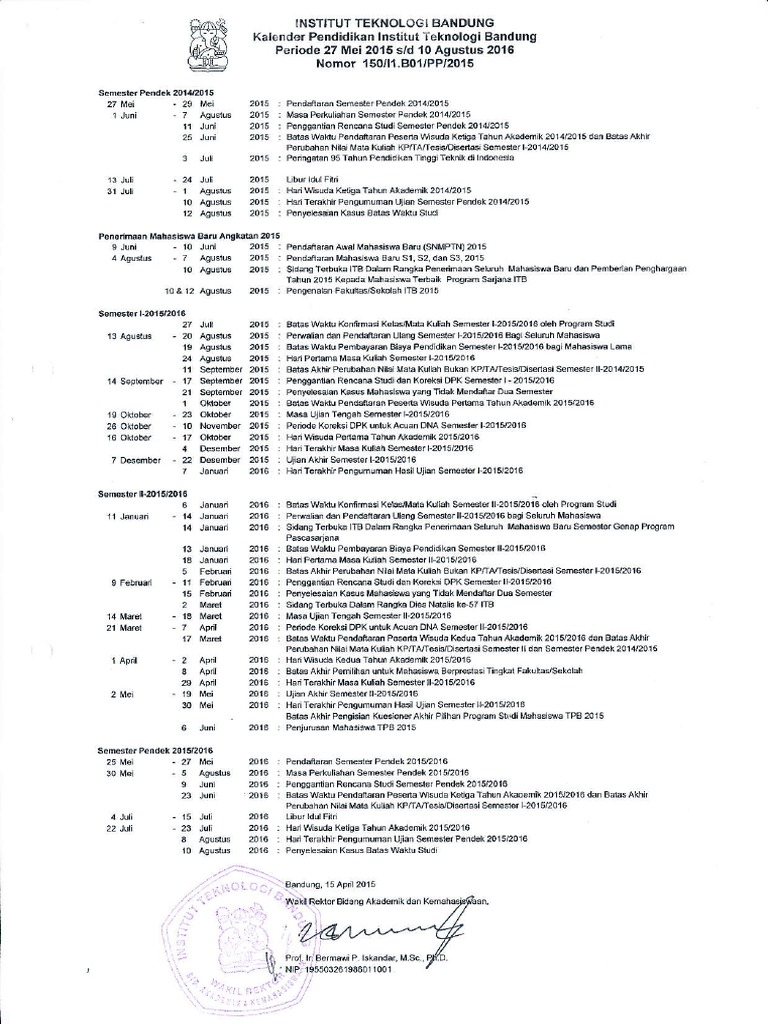 Kalender Pendidikan ITB 2015 2016 | PDF
