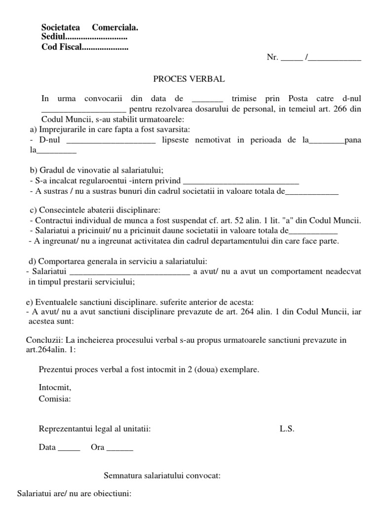 Proces Verbal Cercetare Disciplinara | PDF