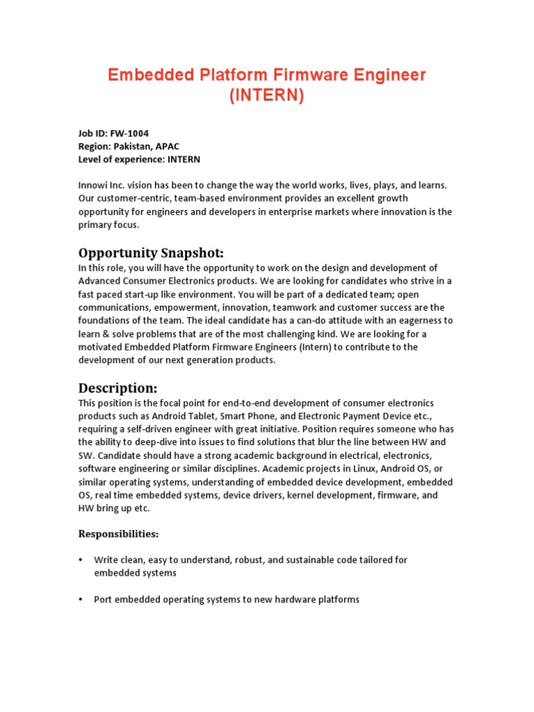 ID-FW1004-Embedded Platform Firmware Engineer (INTERN) | PDF | Embedded ...