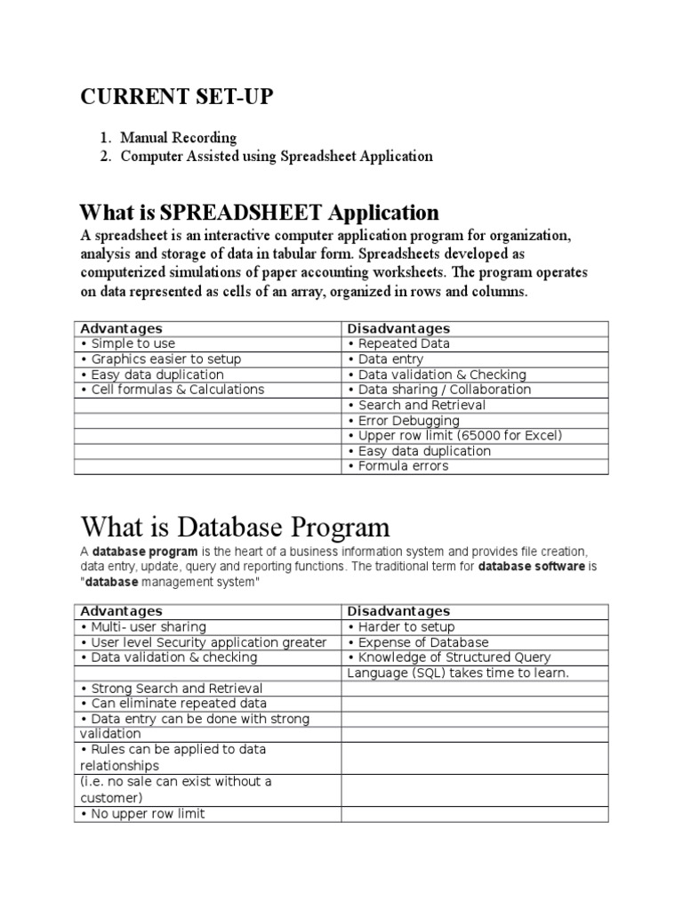 Spreadsheets Vs Database | PDF | Spreadsheet | Databases