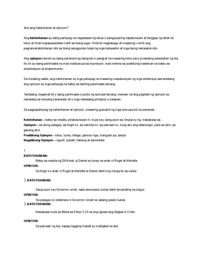 Ano Ang Katotohanan at Opinyon
