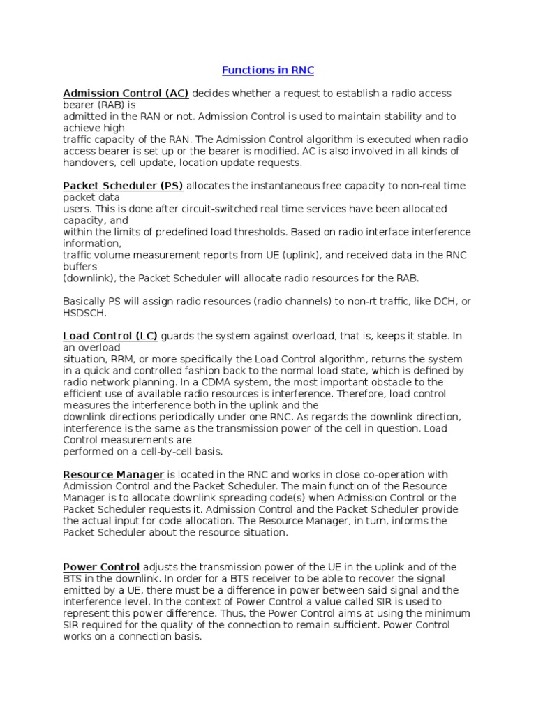 RNC Function and Basics | PDF | Scheduling (Computing) | Radio